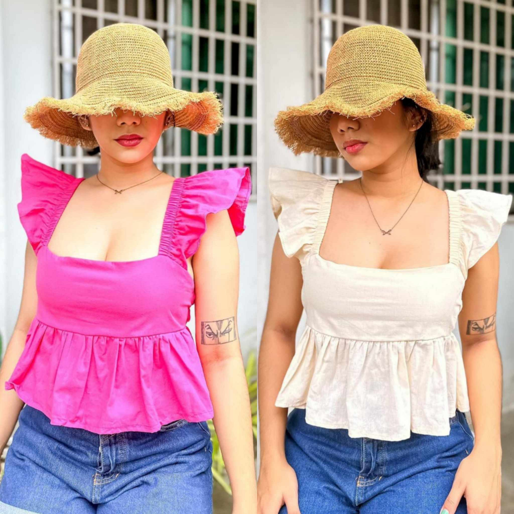 Solenn Ruffle Linen Peplum Top | Shopee Philippines