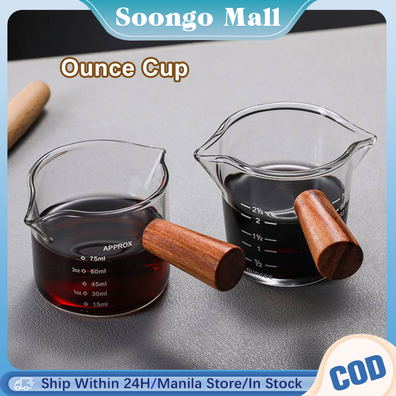 75ml Ounce Cup Heat-resistant Coffee Glass Cup Wooden Handle Double ...