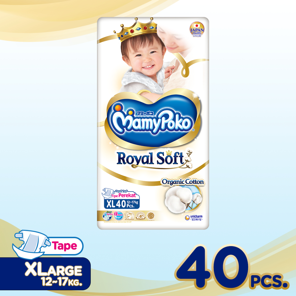 MAMYPOKO Royal Soft Organic Cotton Baby Disposable Diaper Tape XL 40 ...