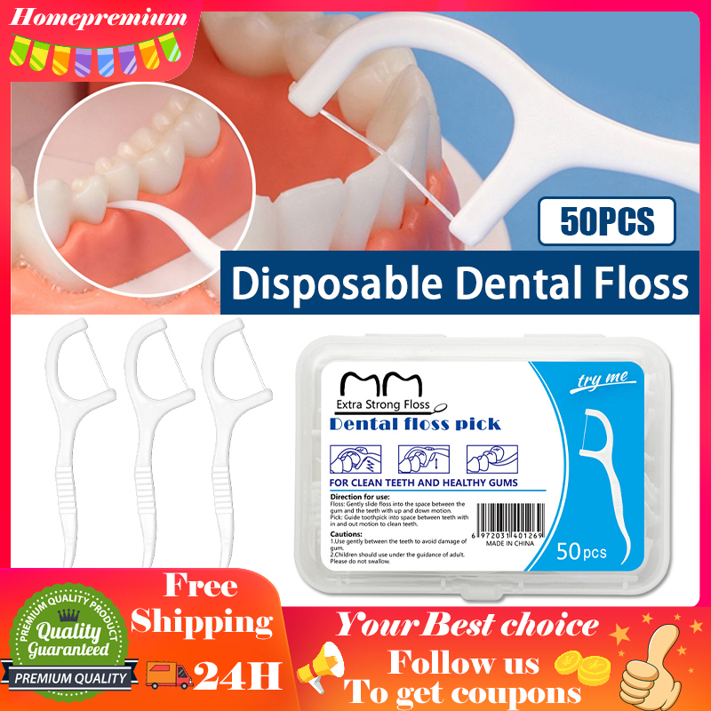 50Pcs/Box Dental Floss Disposable Toothpick Tooth Cleaning Flosser Pick ...