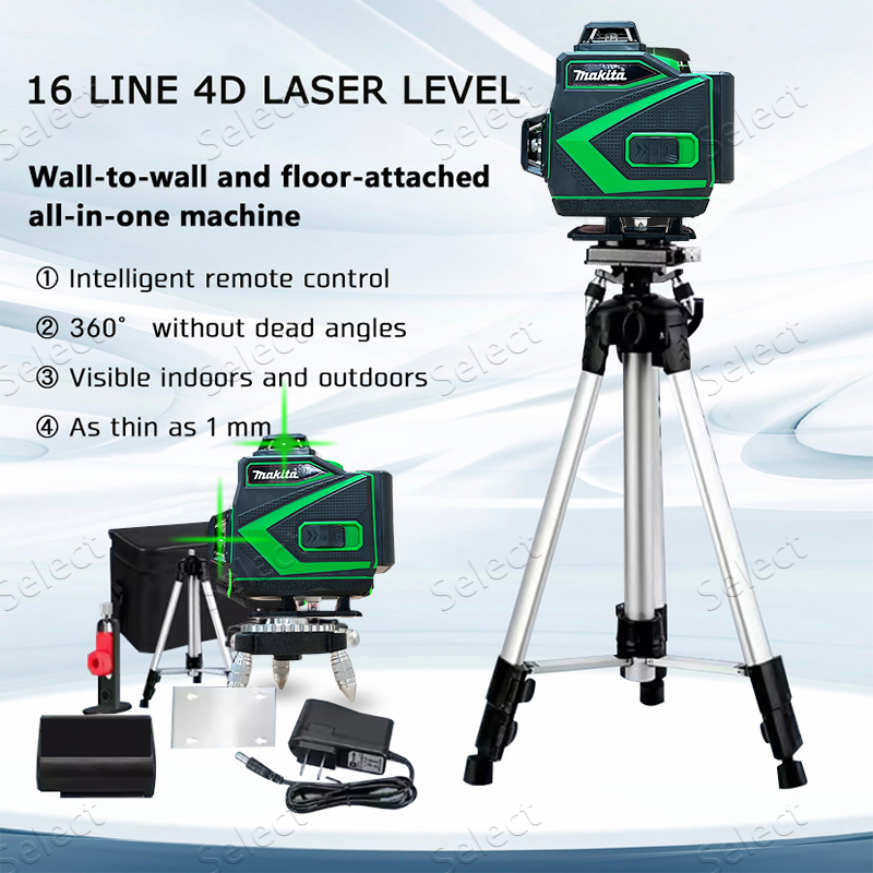 16 Line 4D Laser Level Green Light Self-Leveling 360° Rotary Cross Auto Measurement Tool Remote ...
