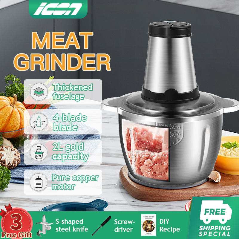 Food Processor 2L Meat Grinder Stainless Steel Cooking Machine Multi ...