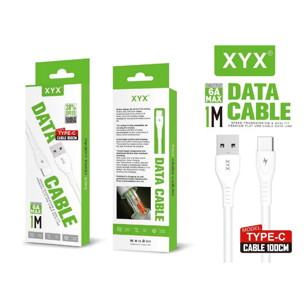 XYX Universal Micro 1 Meter Super Soft 6A USB Data Charging Type C Data ...
