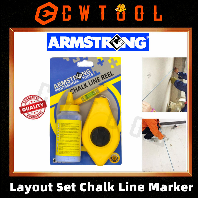 ARMSTRONG 3pc layout set chalk line marker w/ power pitik level bar ...