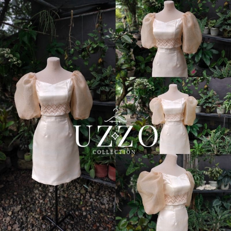 Modern Filipiniana Puff Sleeve Top / Off-Shoulder Blouse and Skirt ...