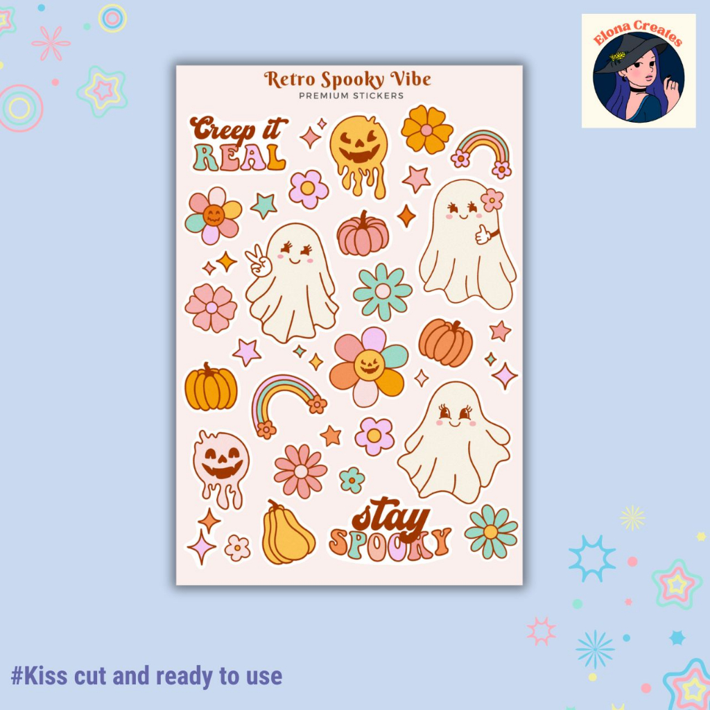 Retro Cute Spooky Ghost Vibes Sticker Sheet For Planner And Journal EC ...