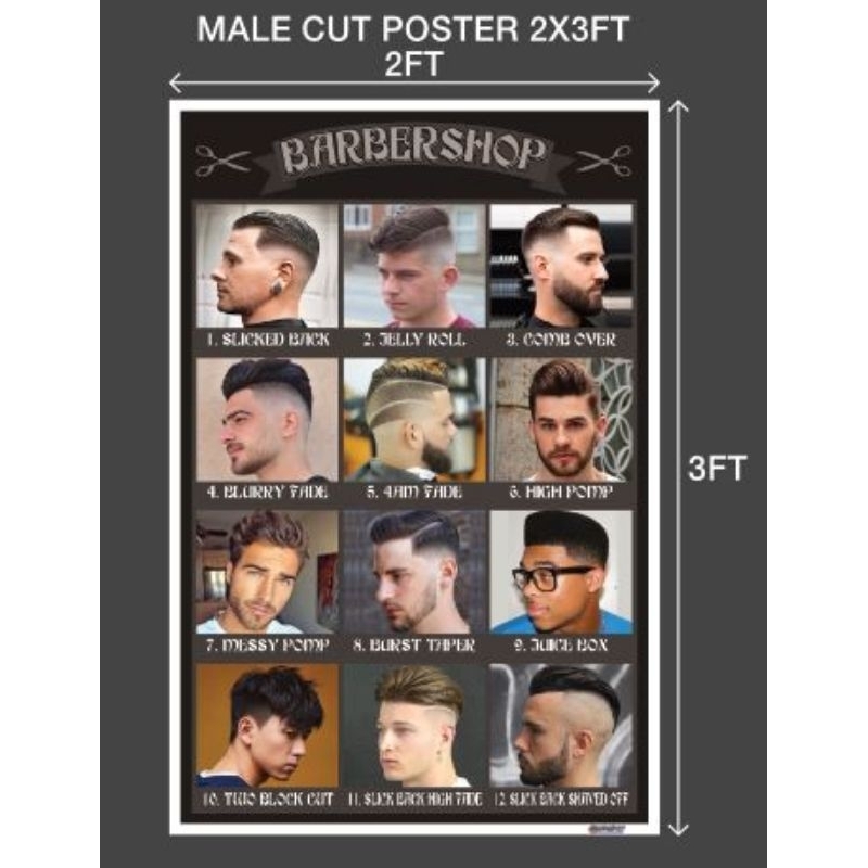 BARBER POSTER 12 CUT STYLES 2X3FT | Shopee Philippines