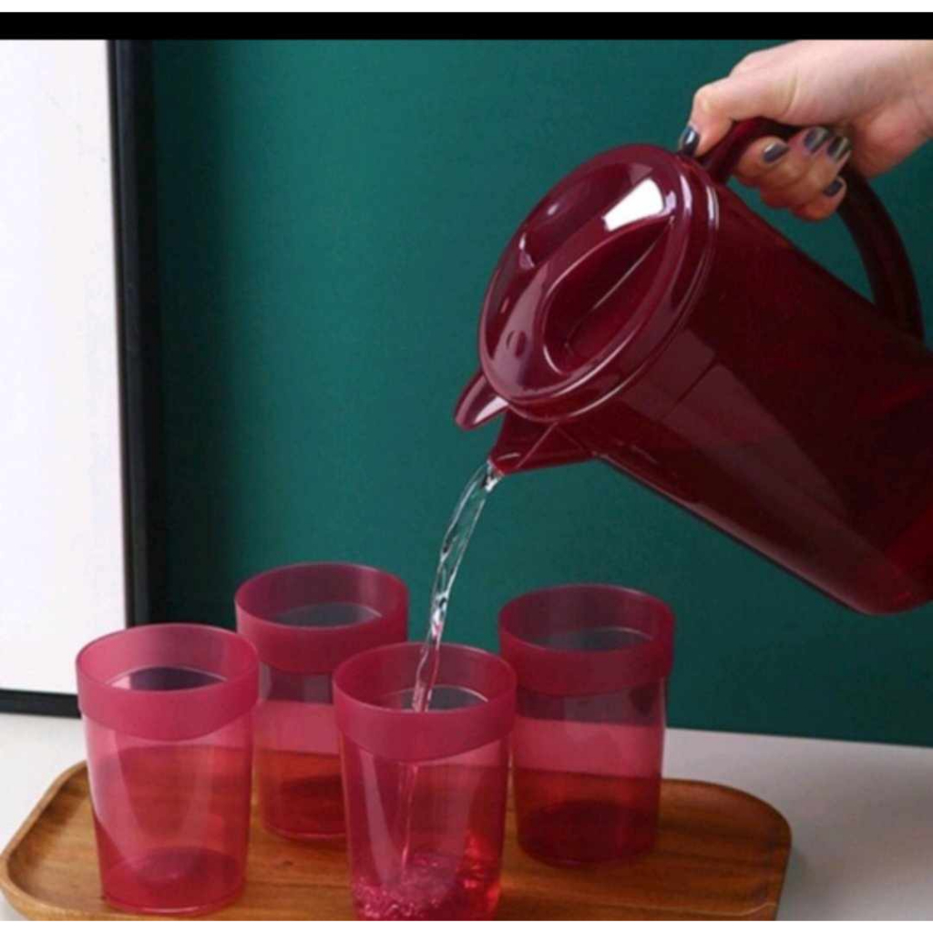 Plastic Pitcher with 4 Cups, large high quality pitcher with fiberglass ...