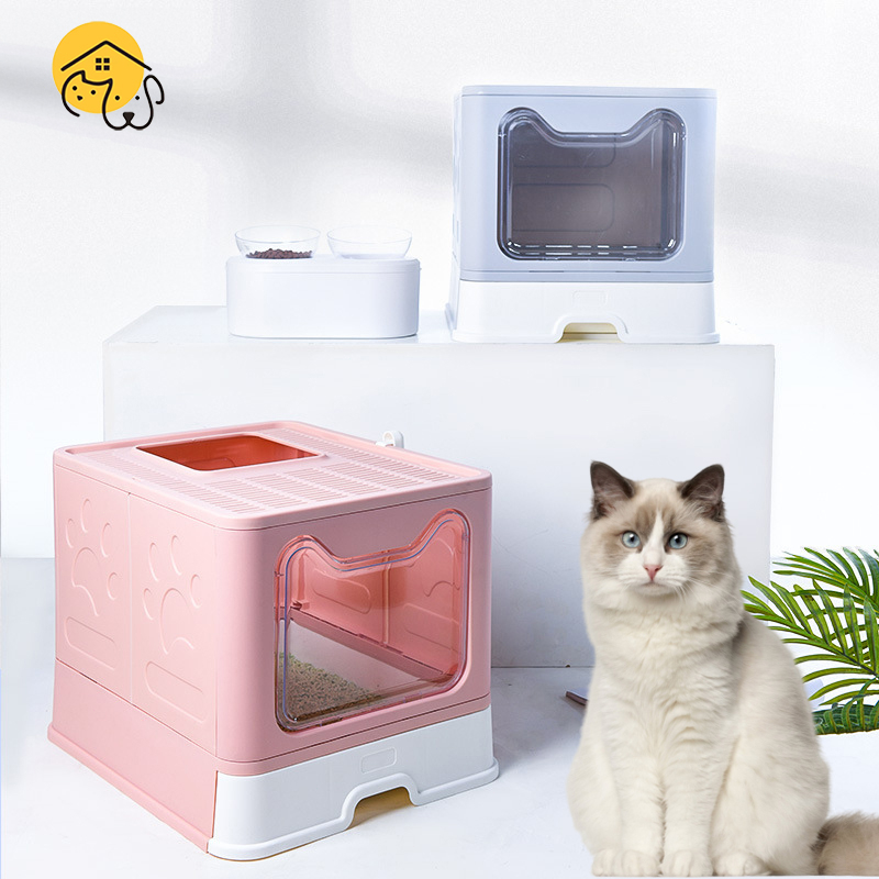 Large Cat Litter Box Size Foldable Semi -Closure Cat Bed With Drawer ...