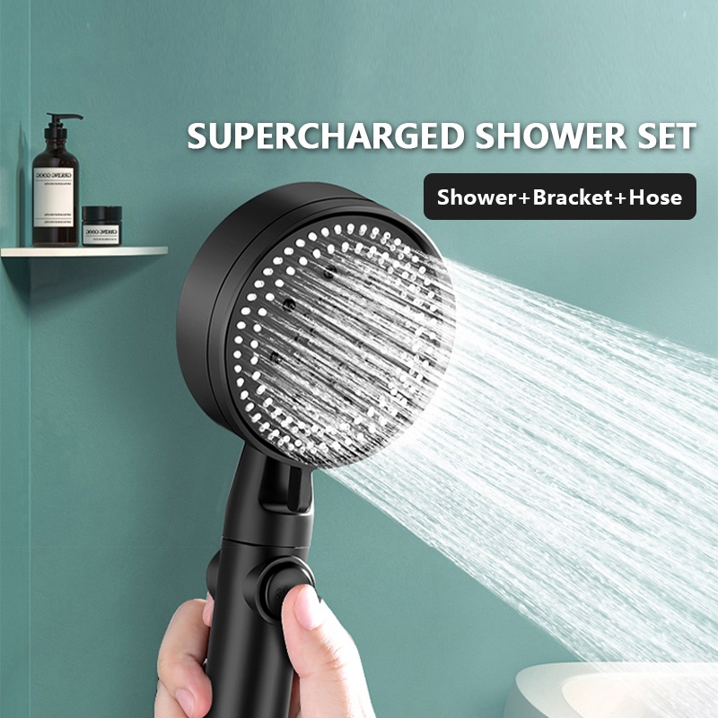 3 in1 SUS304 Shower Set Black 5-speed Booster Shower Head Handheld Set ...