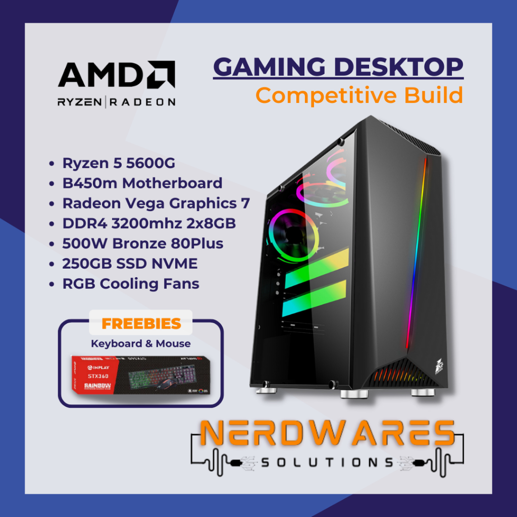 Gaming Computer Desktop Bundle Full Set Ryzen 5 5600G 16GB DDR4 RAM Radeon Vega 7 Graphics ...