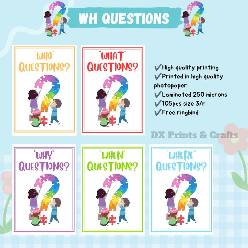 Laminated Educational Flash Cards WH questions (Who, What, Why, When ...