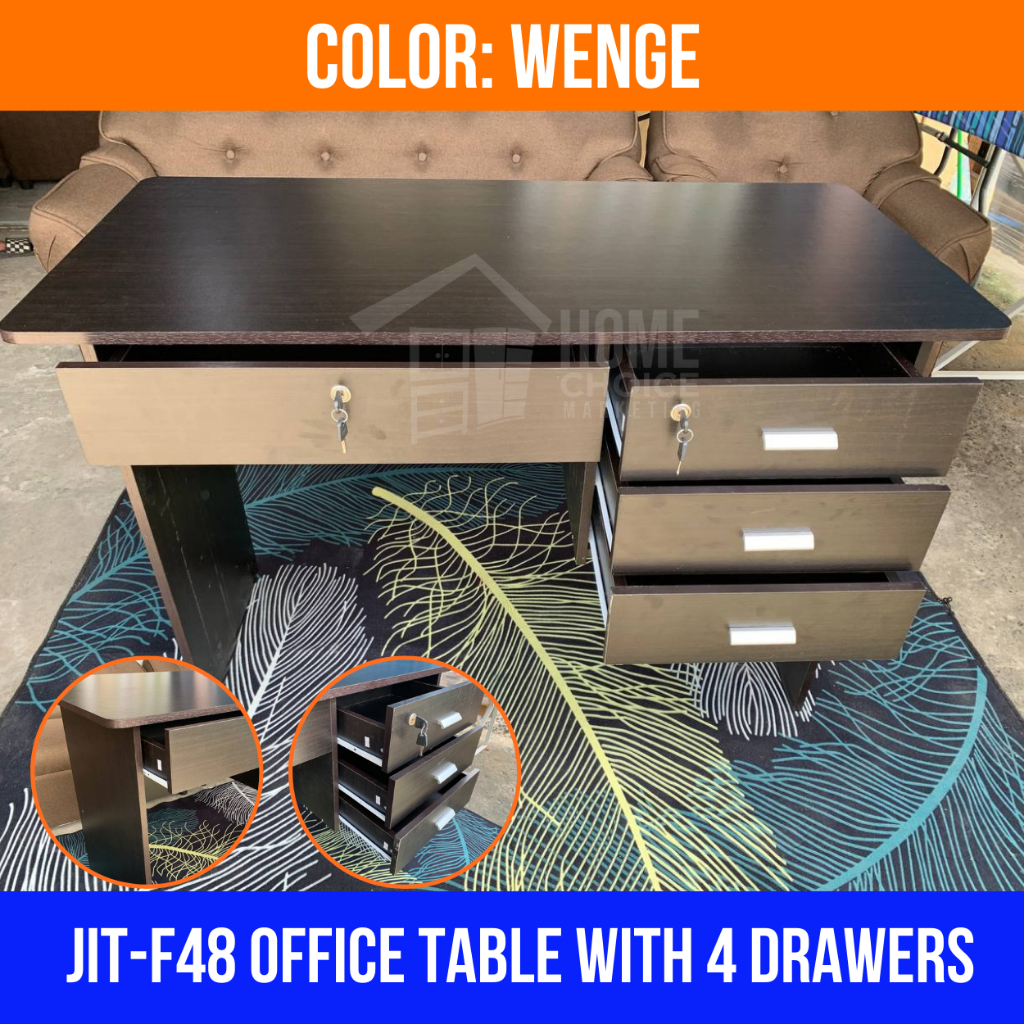 [BEST SELLER] JIT-F48 PRO OFFICE TABLE WITH 4 DRAWERS (DARK GREY / WENGE) | Shopee Philippines
