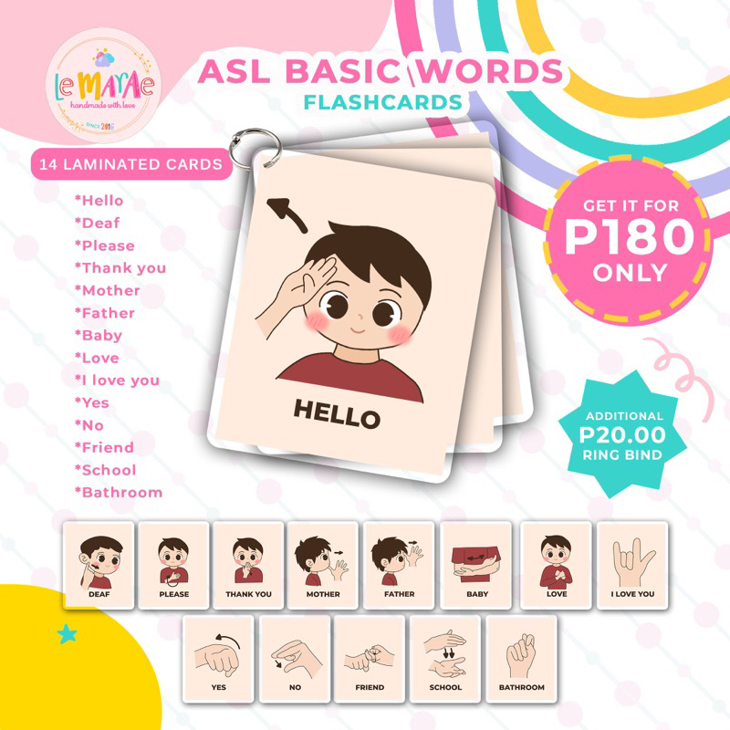 BASIC SIGN LANGUAGES WORDS ASL Laminated Educational Flashcards Kids ...
