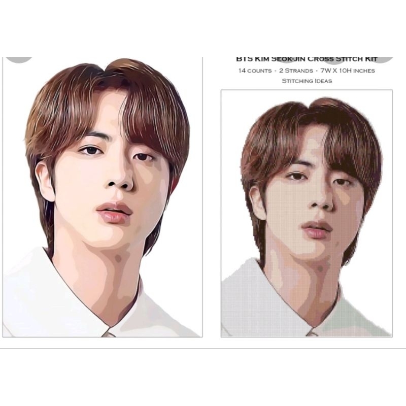 BTS JIN PRINTED CROSS STITCH PATTERN ONLY A4 SIZE PAPER (MATERIALS NOT ...