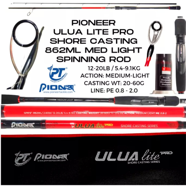 Pioneer ULUA LITE PRO, Light & Medium Light Shore Casting Series 862ML Spinning Fishing Rod 8'6 ...