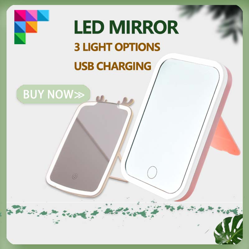 USB Charge Mirrors Vanity Mirror with Stand LED Portable Desktop ...