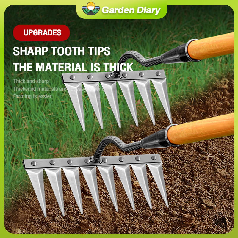 Upgraded double-layer reinforced weeding rake 4-, 6-, 8-tooth manganese ...