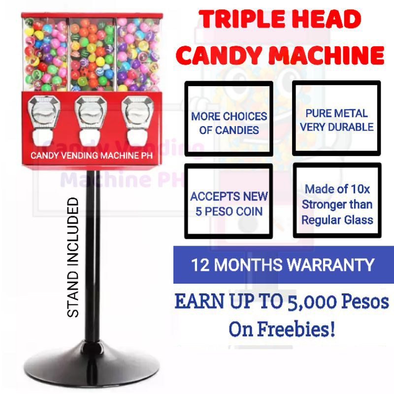 Triple Head Candy Vending Machine with Stand and FREEBIES | Shopee ...