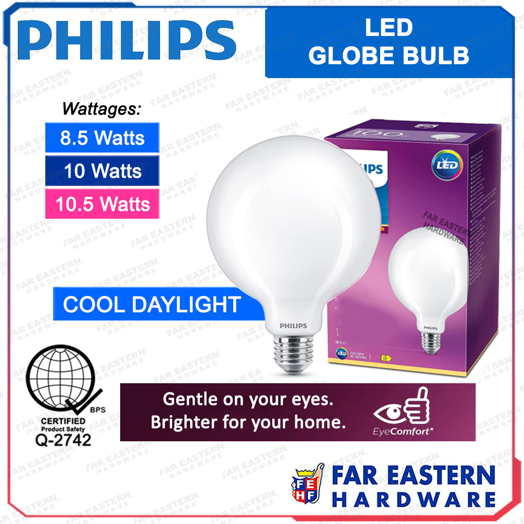 PHILIPS LED Globe Light Bulb Cool Daylight 8.5W | 10W | 10.5W | Shopee ...