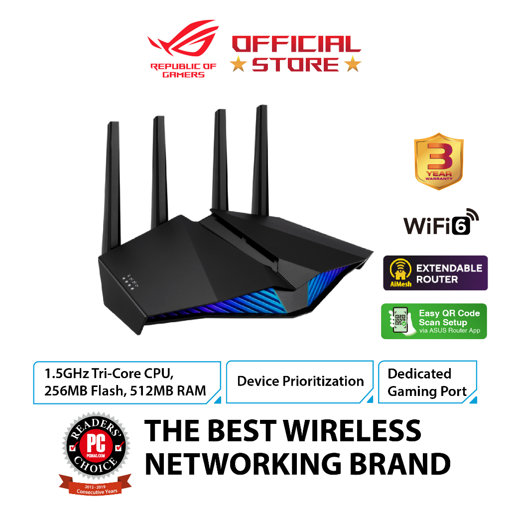 Asus AX5400 RT-AX82U V2 Dual Band WiFi 6 AURA RGB Mobile Game Mode Mesh ...