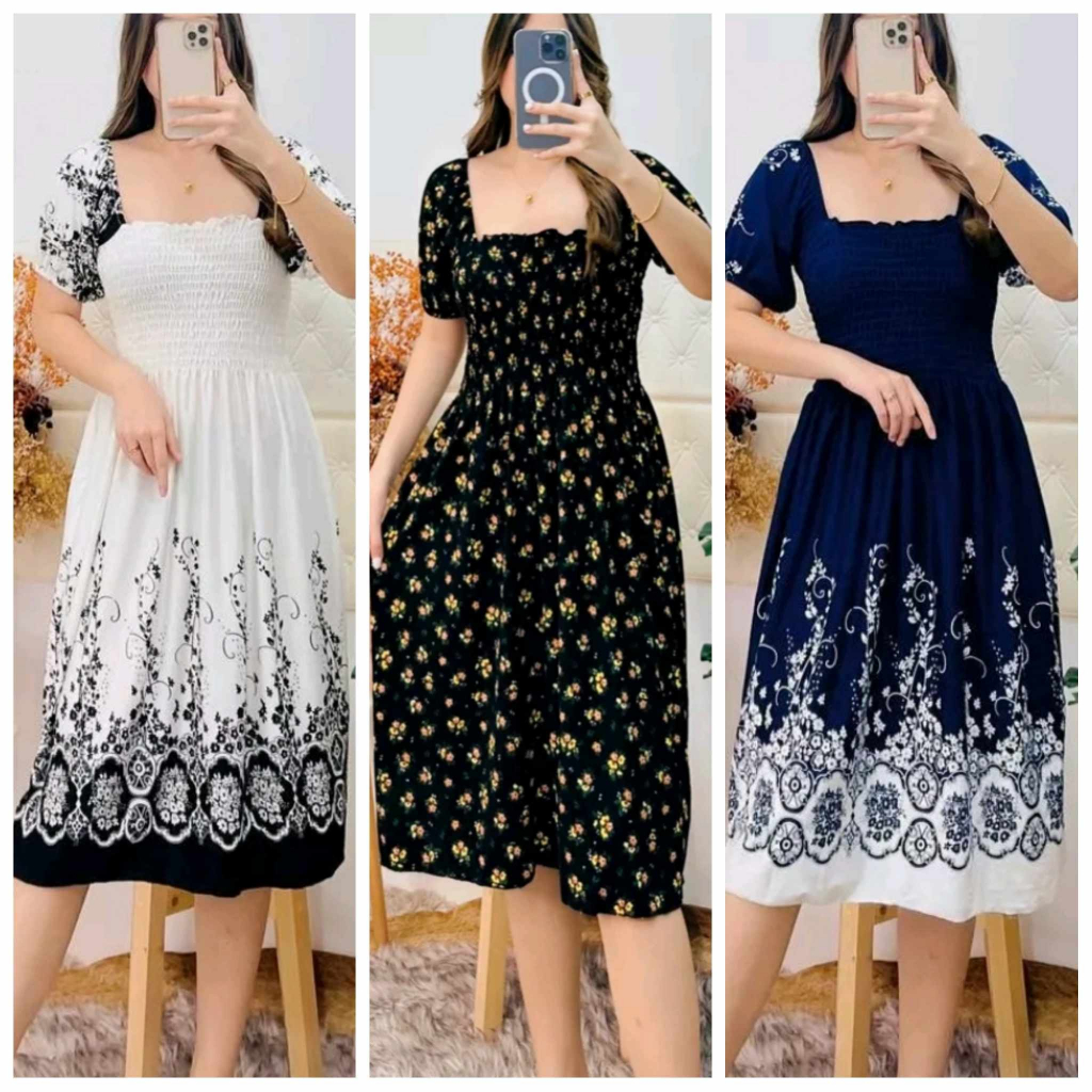 Puff sleeves dress /smock long daster | Shopee Philippines