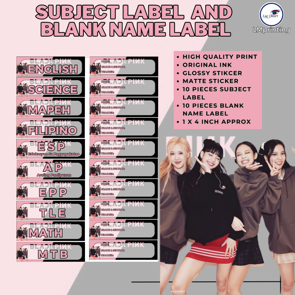 fast shipping -BLACK PINK THEMED STICKER LABEL AND NAME LABEL | Shopee ...