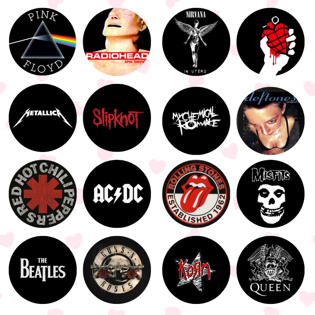 Rock Bands Button Pins/ Punk Emo/ Grunge/ Metal/ Hard Rock/ Classic ...
