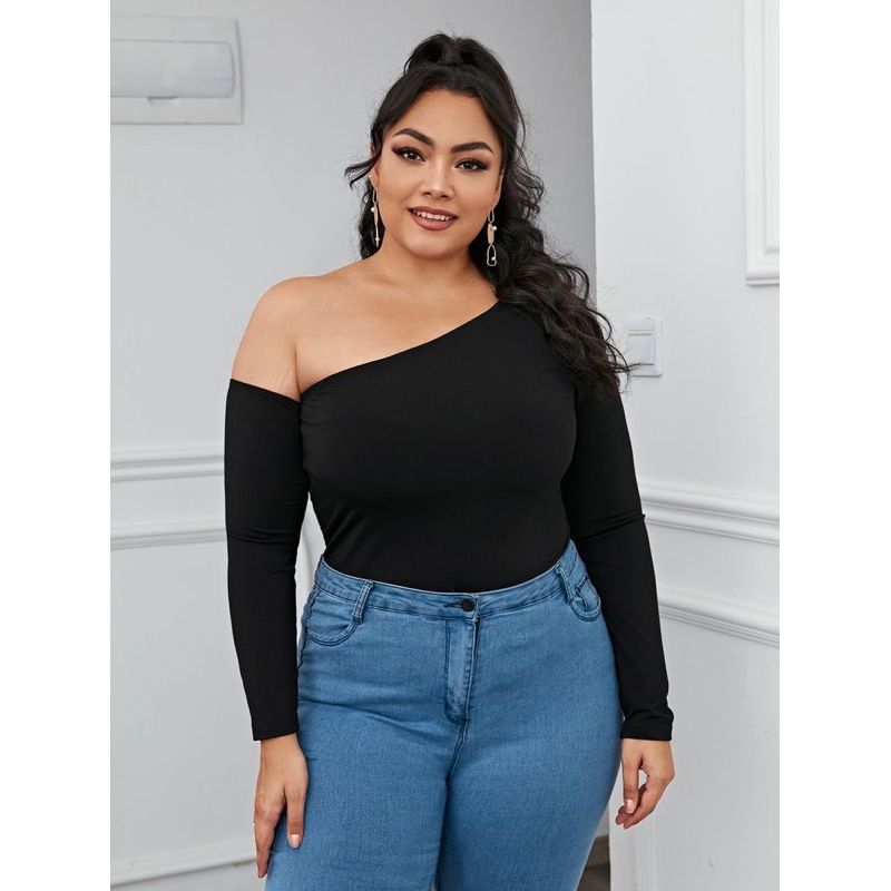 Victoria Plus Size One Side Long Sleeve Cropped Blouse | Shopee Philippines