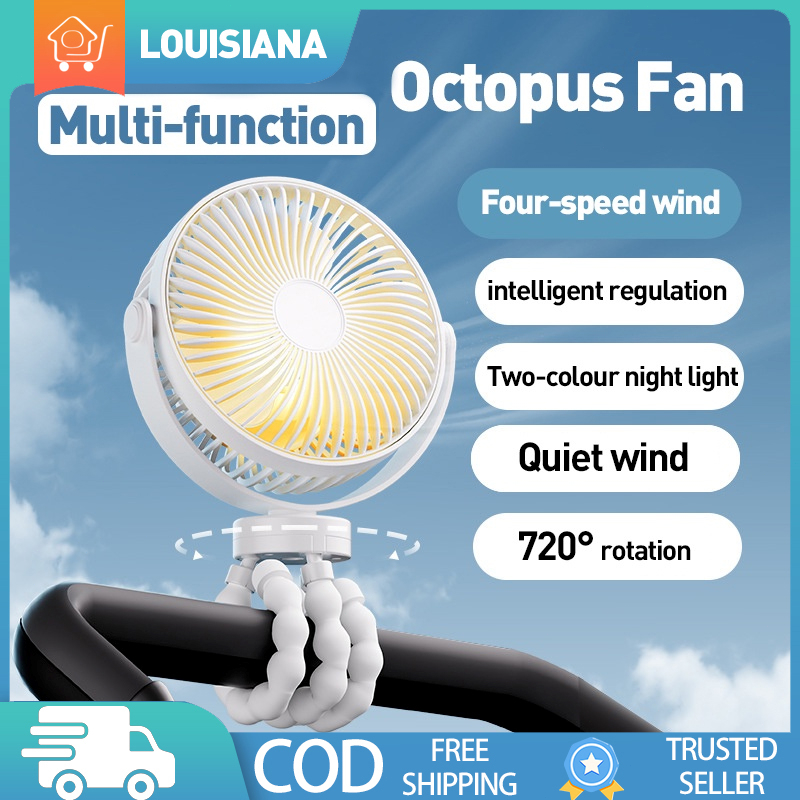 Portable Stroller Fan USB Octopus Electric Fan 4 Speeds 3000mAh ...