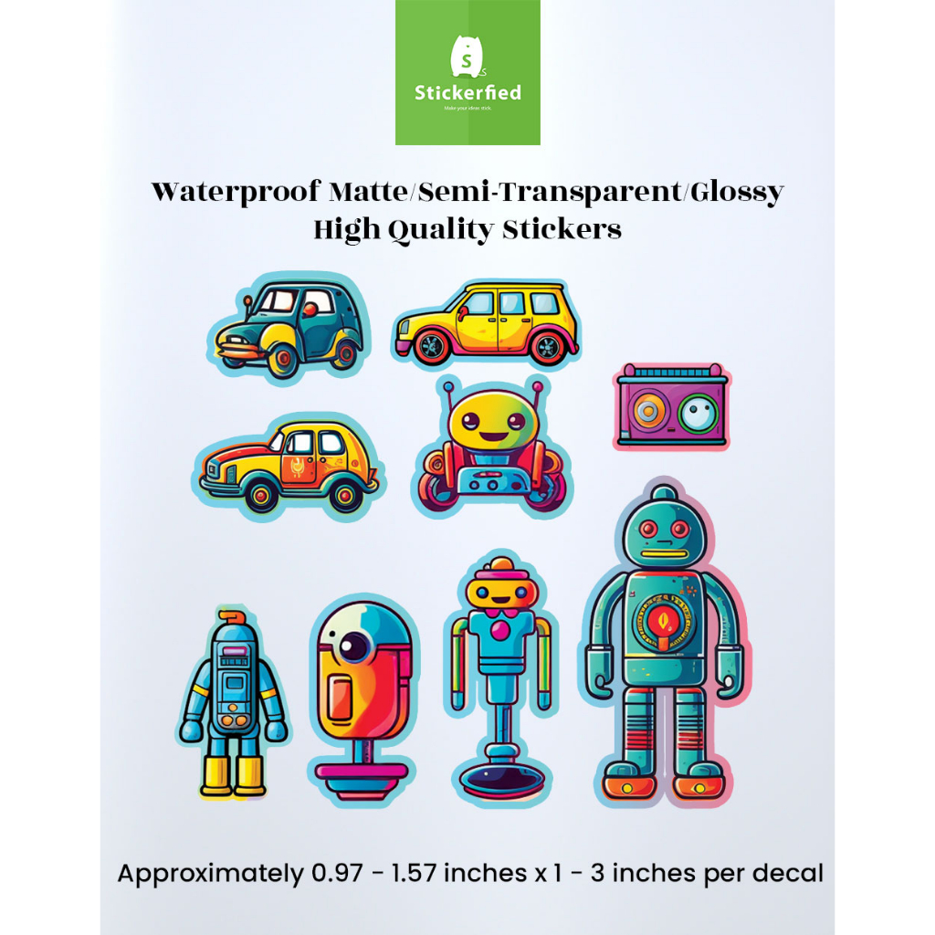 Vintage Toy Cars and Robots Waterproof Vinyl Sticker, Decal For Laptops ...