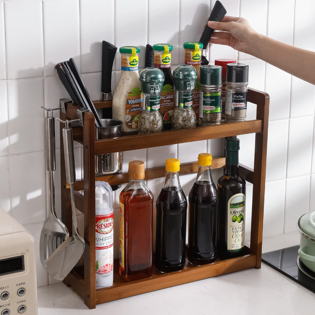 2 Tier Kitchen Condiment Holder Rack Easy Assemble Kitchen Tool Holder ...