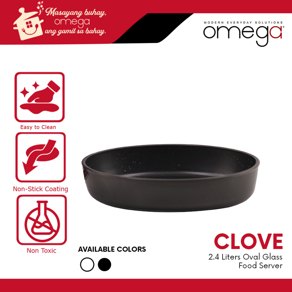 Omega Clove 2.4 Liters Oval Glass Food Server with Imported Non-Stick ...