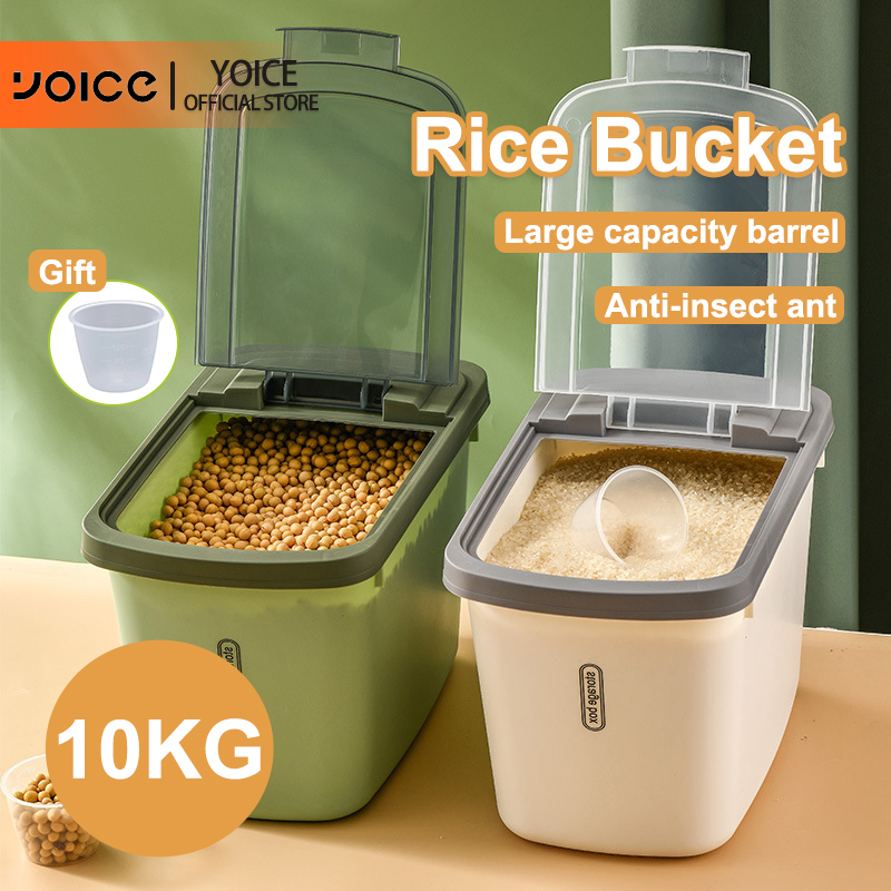 YOICE 10kg Rice Dispenser Rice Storage Container with Lid and Measuring ...