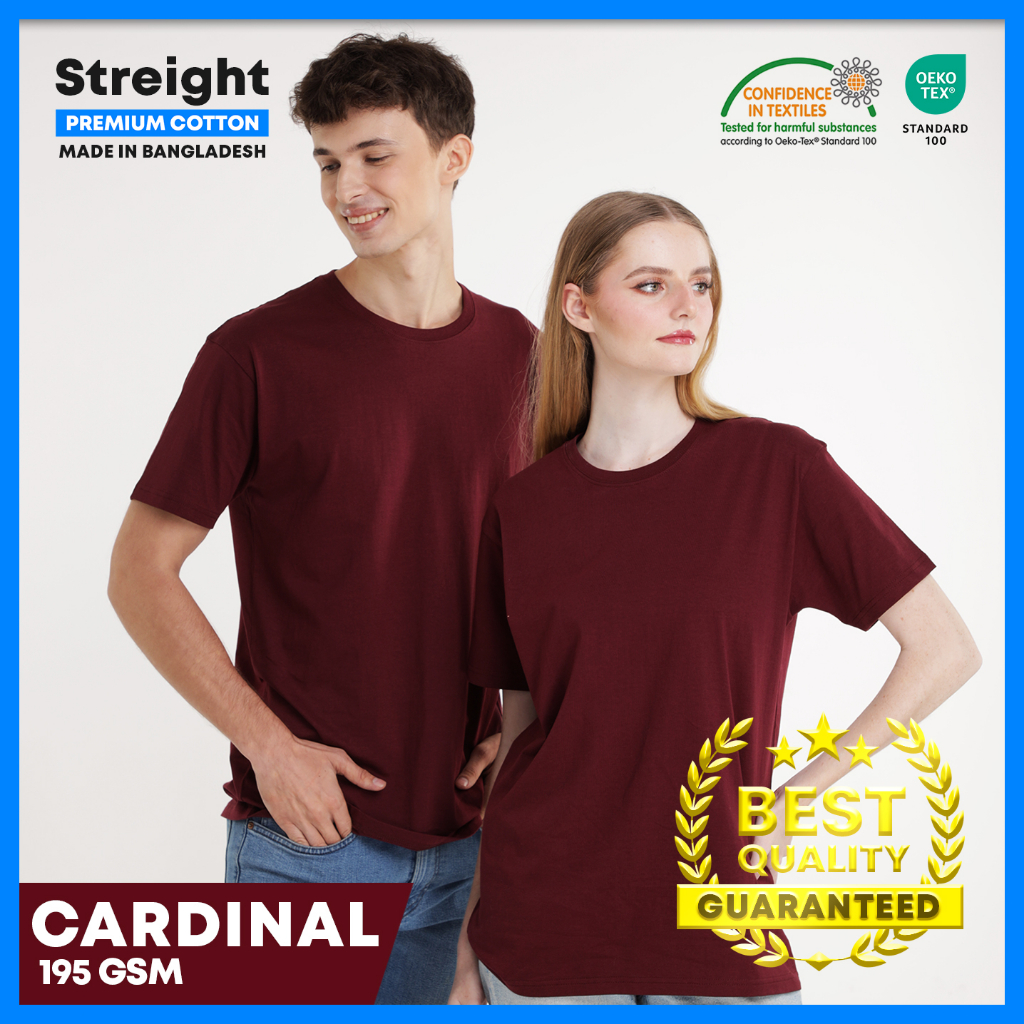 Streight Premium CARDINAL MAROON 100% Cotton Blank Plain T-Shirt Tees ...
