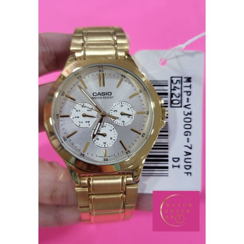 CASIO MENS GOLD CHRONO MTPV300G7A / V300 WHITE FACE | Shopee Philippines