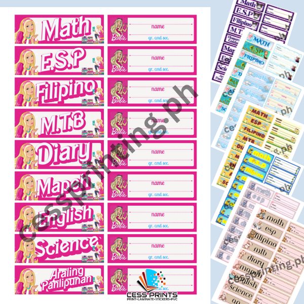 SUBJECT NAME STICKERS NEW DESIGNS!! ( barbie, cinnamoroll, kuromi and ...