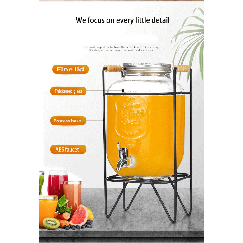 【24 hour shipping】4L 5L 8L Juice Drink Glass Jar Dispenser with Stand ...