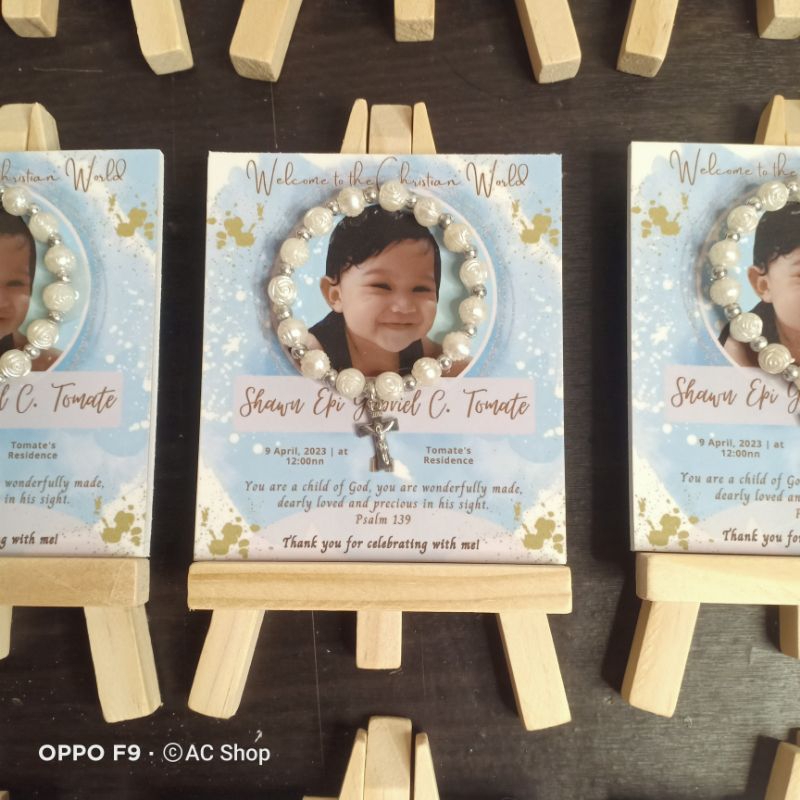Mini Wooden Stand with Photo in Sintra Board and Mini Rosary Souvenir ...