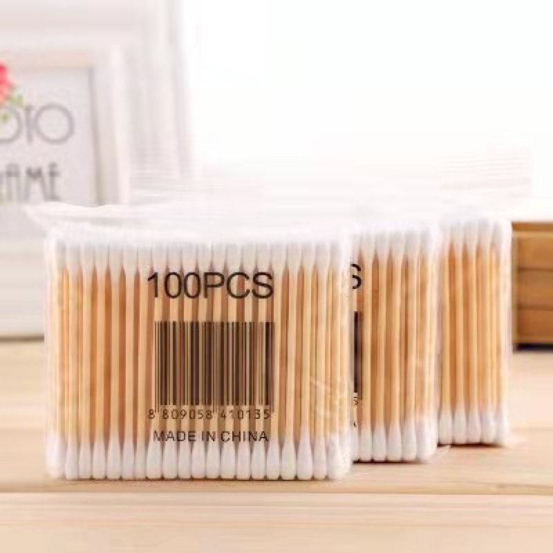 100Pcs/Pack Cotton Swabs Bamboo Stick White with Plastic Wrapper Eco ...