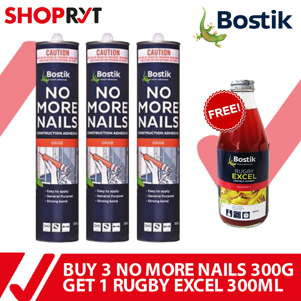 BUY 3 BOSTIK NO MORE NAILS 300G GET 1 BOSTIK RUGBY EXCEL 300ML | Shopee ...