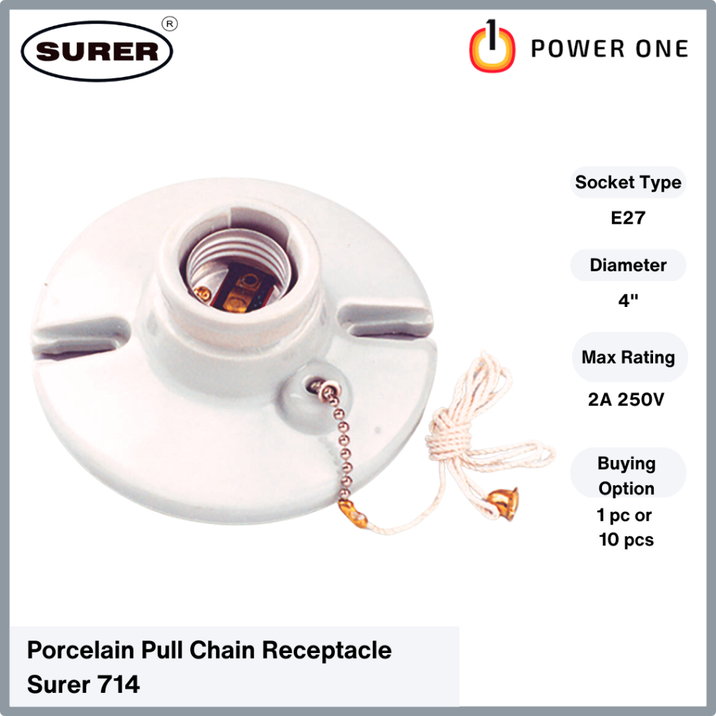 Surer 714 Porcelain Pull Chain Receptacle Light Socket (E27) (4A) (700 ...