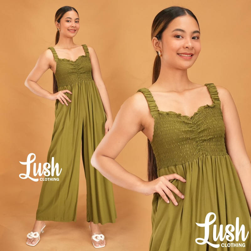 LUSH CLOTHING AMELIE Smocked Ruched Wideleg Jumpsuit | Shopee Philippines