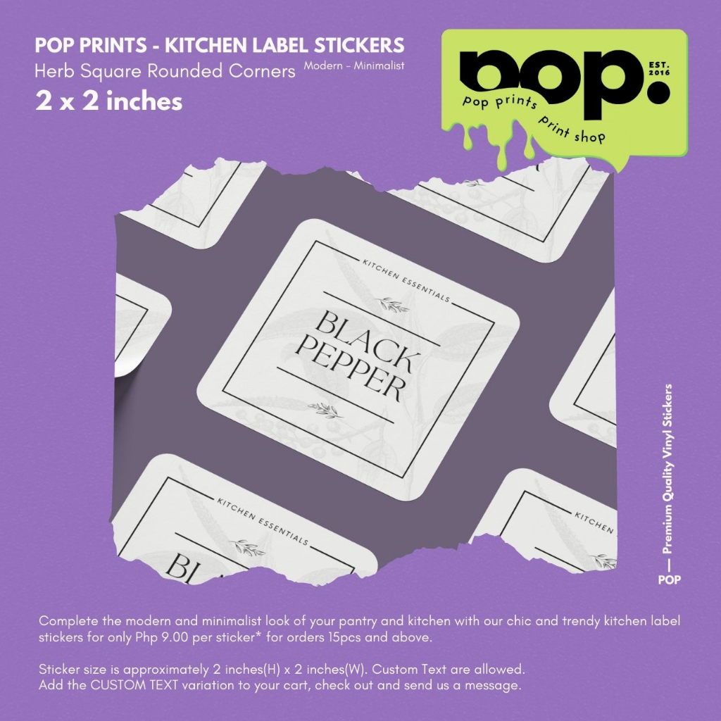 KITCHEN LABEL CONDIMENT STICKER 2x2 IN Minimalist Style D | WATERPROOF ...