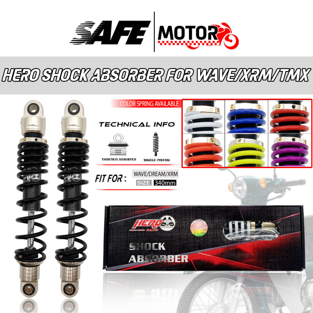 HE-016 HERO 340mm REAR SHOCK FOR WAVE/DREAM/XRM/TMX HIGH QUALITY FREE ...