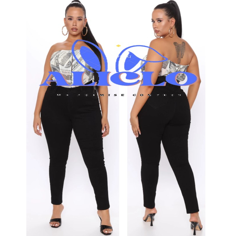 August Pants Plussize Denim Maong Pants Highwaist Strechable BLACK ...