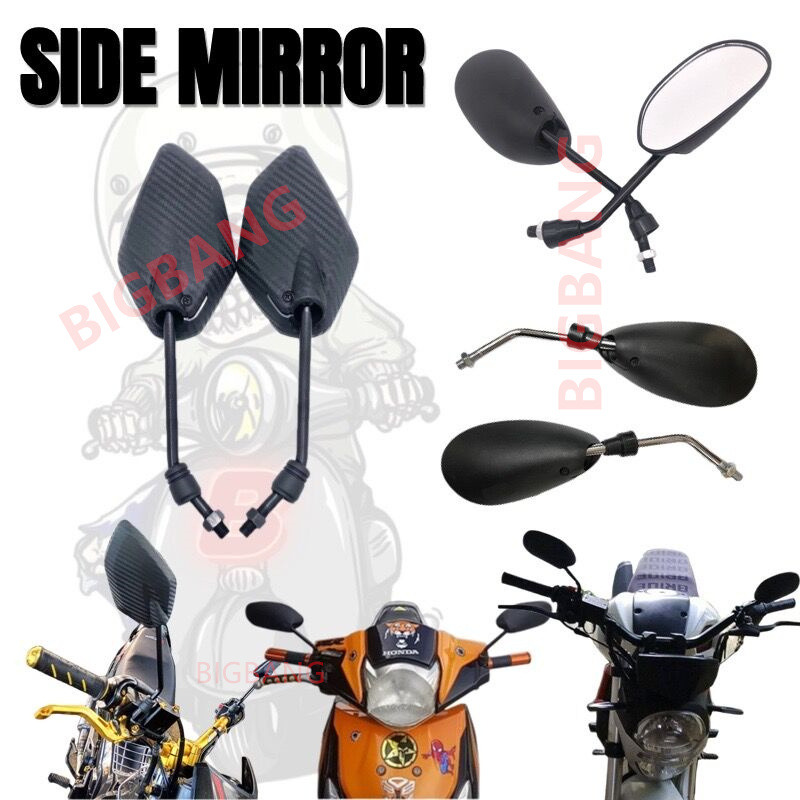 LJ Motorcycle Side Mirror Ordinary Long Stem Short Stem Black(2 PCS ...