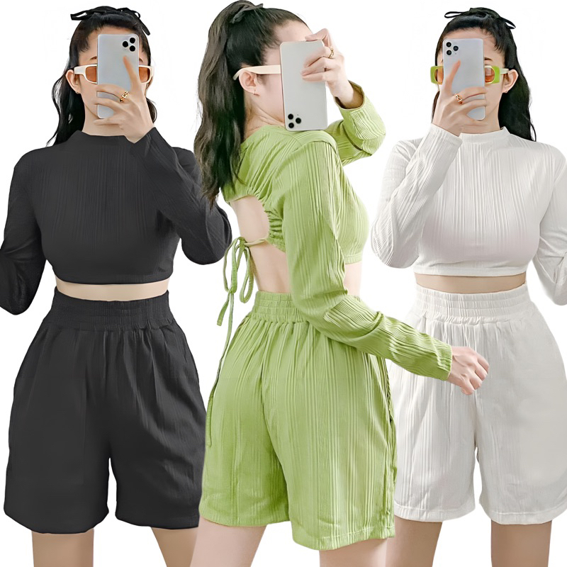 FC HazeShop Shakira Longsleeves Backless Crop Top with High Waist ...