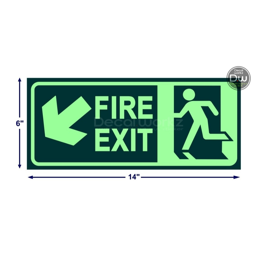 Luminous / Glow in the Dark Fire Exit Sign Red Background in 3mm Sintra ...