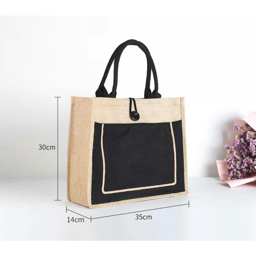 Eco Friendly Abaca Tote Bag Burlap Jute Bag Shoulder Bag with Button ...